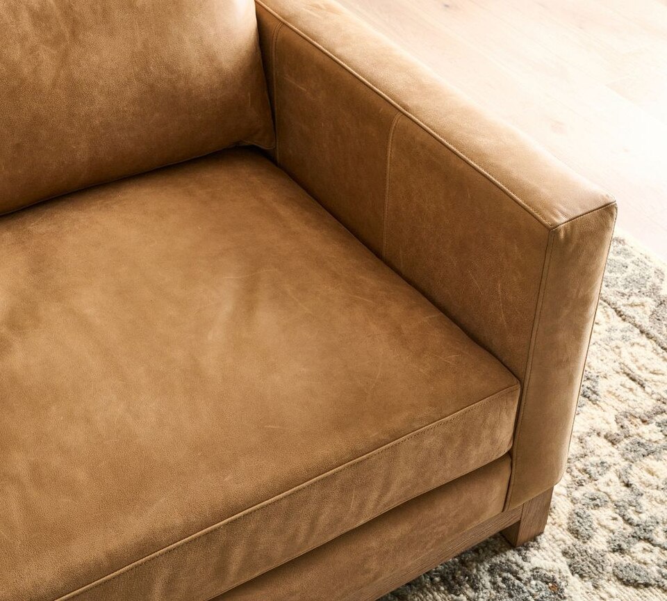 Jake Leather Seadrift Wood Base Sofa (63"–120")